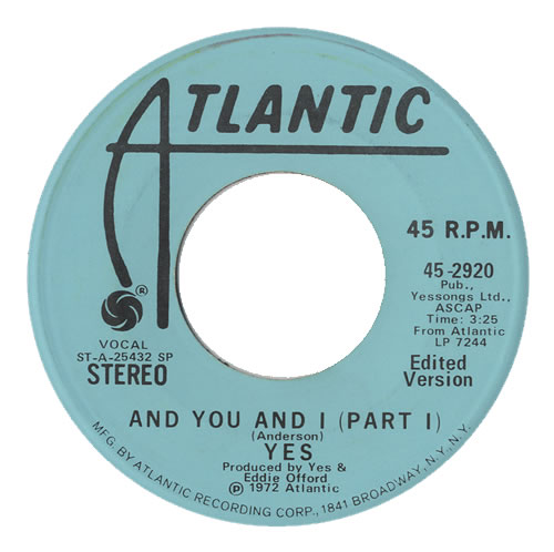 Yes And You And I [Part 1] US Promo 7" vinyl single (7 inch record / 45 ...